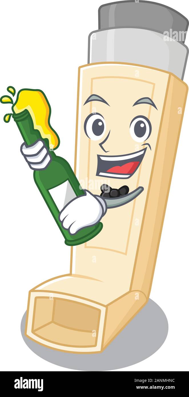 mascot cartoon design of asthma inhaler with bottle of beer Stock ...
