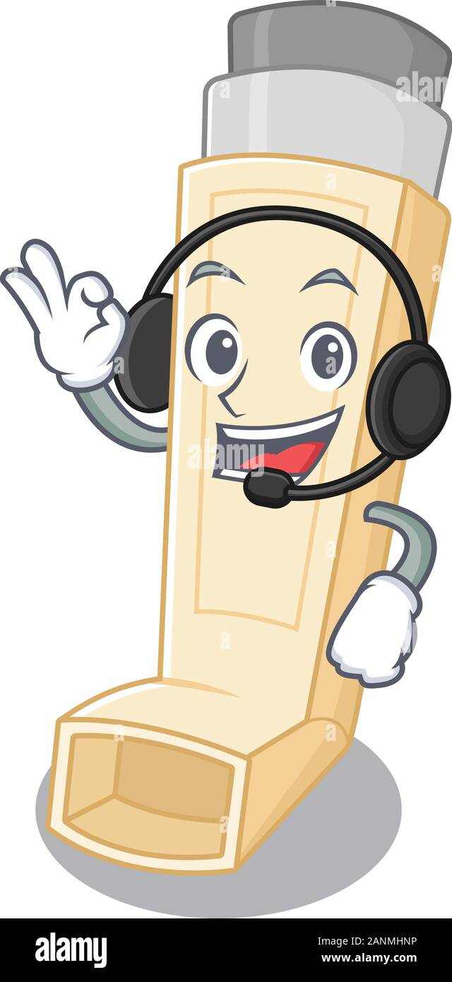Smiley asthma inhaler cartoon character design wearing headphone Stock ...
