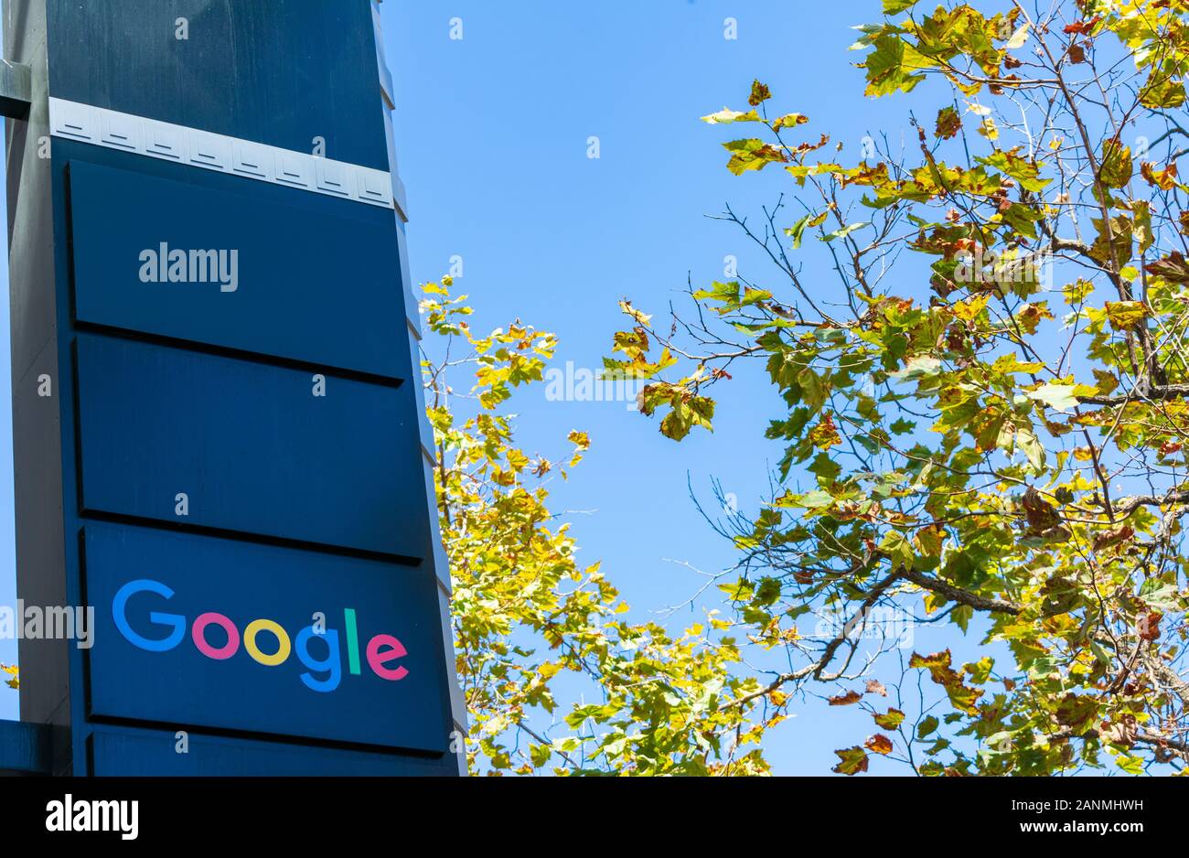 Colorful outdoor Google sign at the corporate company campus in ...