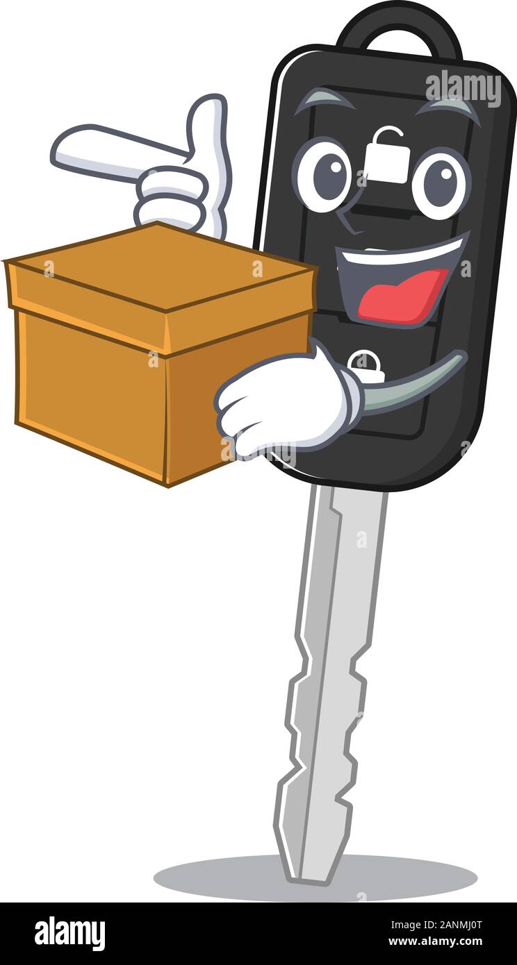 Cute car key cartoon character having a box Stock Vector Image & Art ...