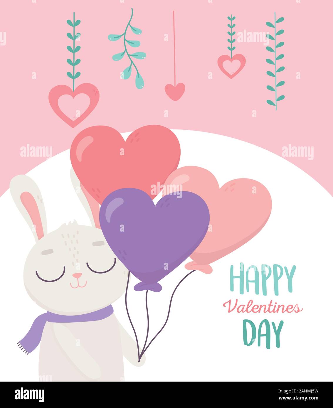 happy valentines day, cute rabbit with balloons shaped hearts love ...