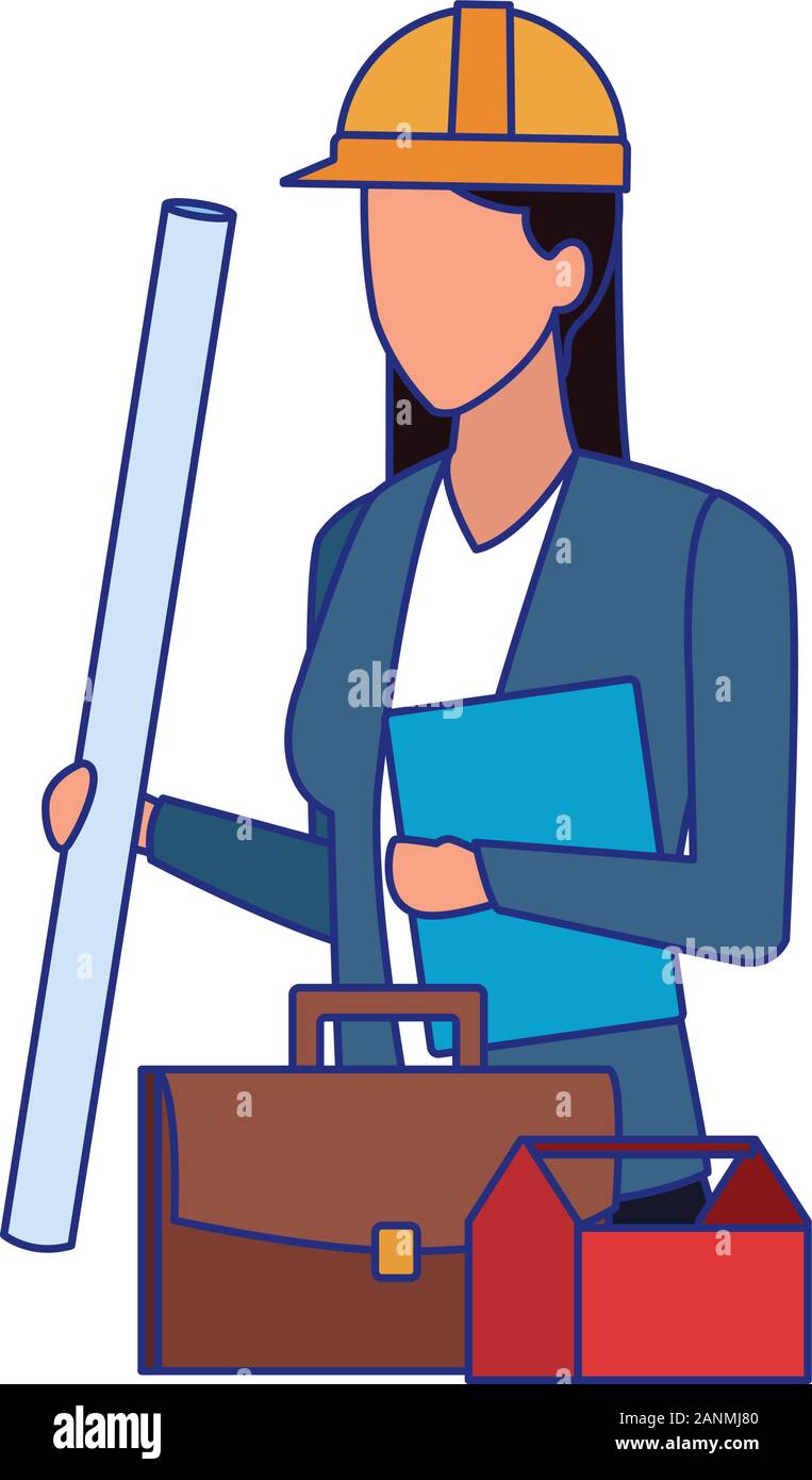 avatar engineer woman with portfolio and toolbox, colorful design Stock ...