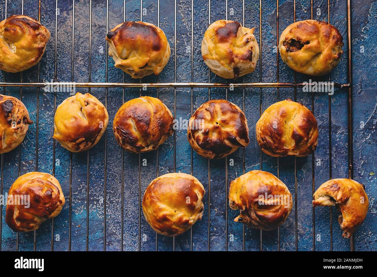 Top view homemade sweet buns with salted caramel and nuts Stock Photo ...