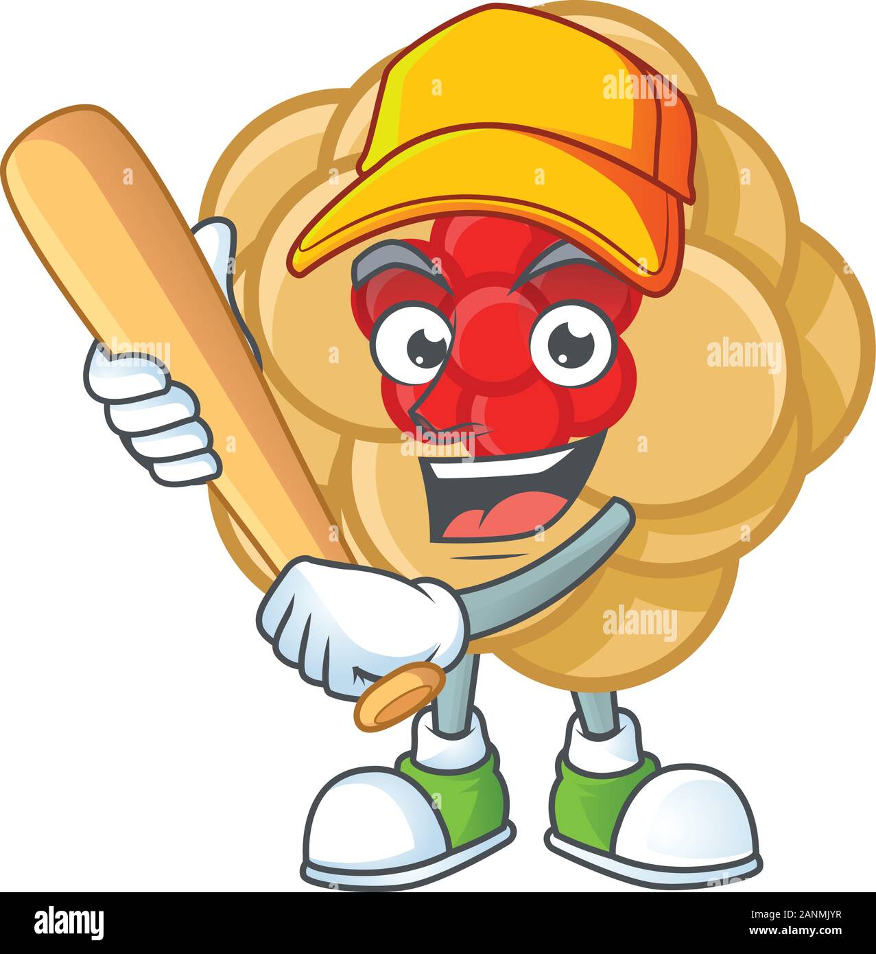 Sporty smiling chinese gold flower cartoon mascot with baseball Stock ...