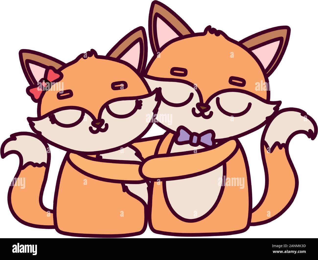 happy valentines day, cute fox couple with bow decoration love vector ...