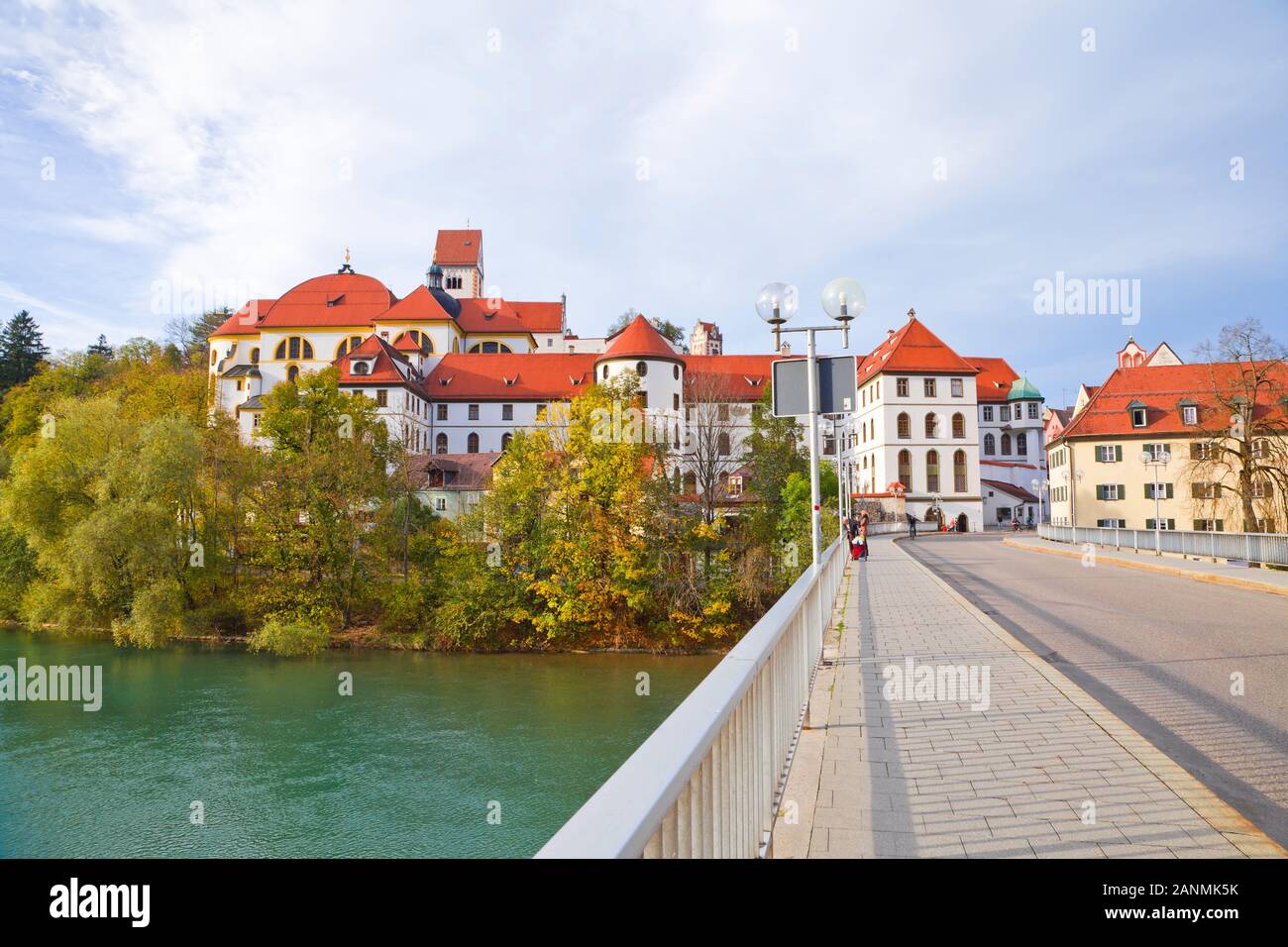 Basilica St. Mang and Lech river in Fussen, Bavaria, Germany. St. Mang ...