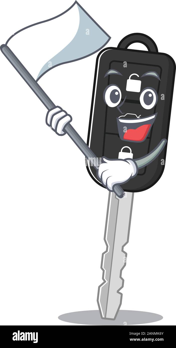 Funny car key cartoon character style holding a standing flag Stock ...
