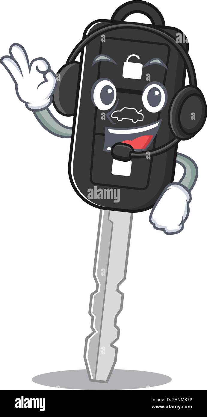 Smiley car key cartoon character design wearing headphone Stock Vector ...
