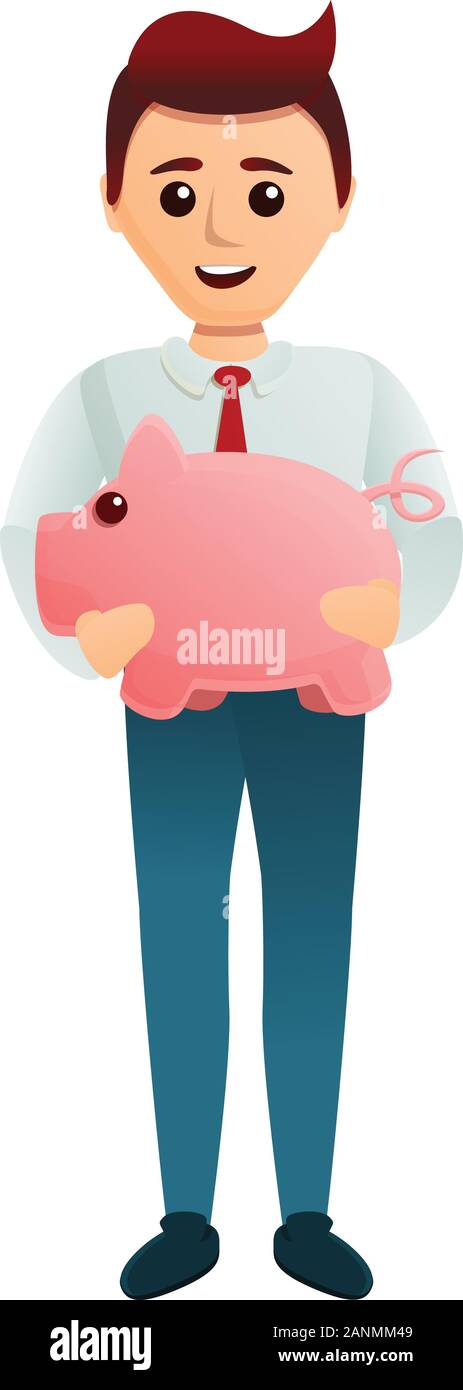 Bank employer with piggy bank icon. Cartoon of bank employer with piggy ...