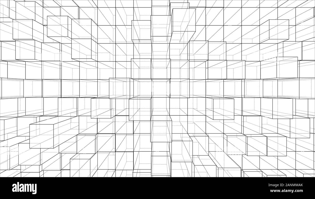 Abstract background of cubes outline. Vector rendering of 3d. Wire ...
