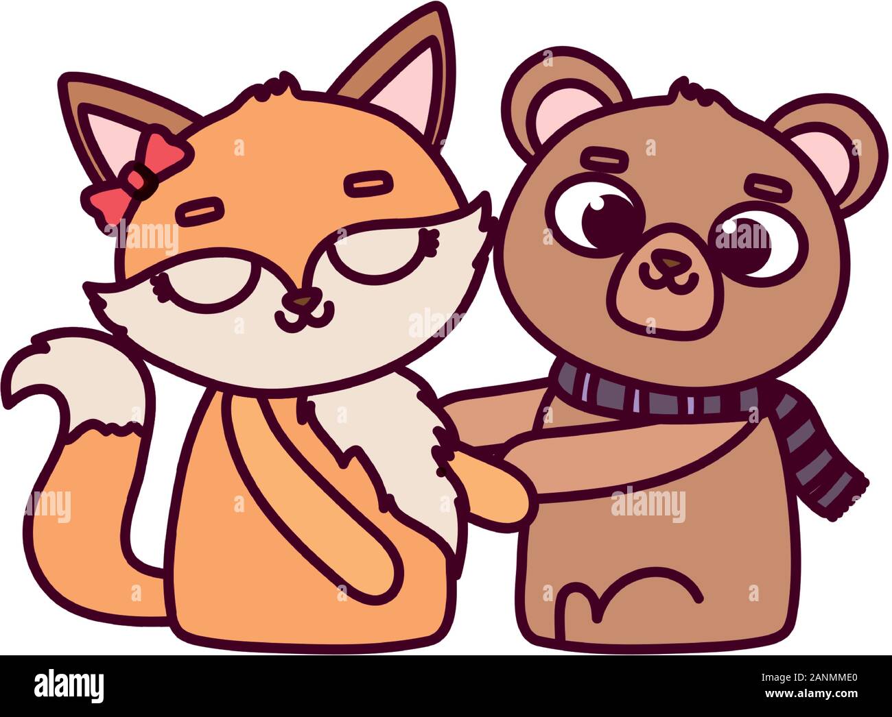 happy valentines day, cute animals bear and female fox cartoon vector ...