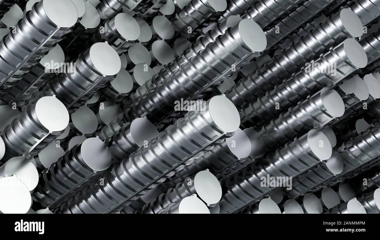 Stainless steel rods in rows. Randomly located. 3D illustration. Great ...