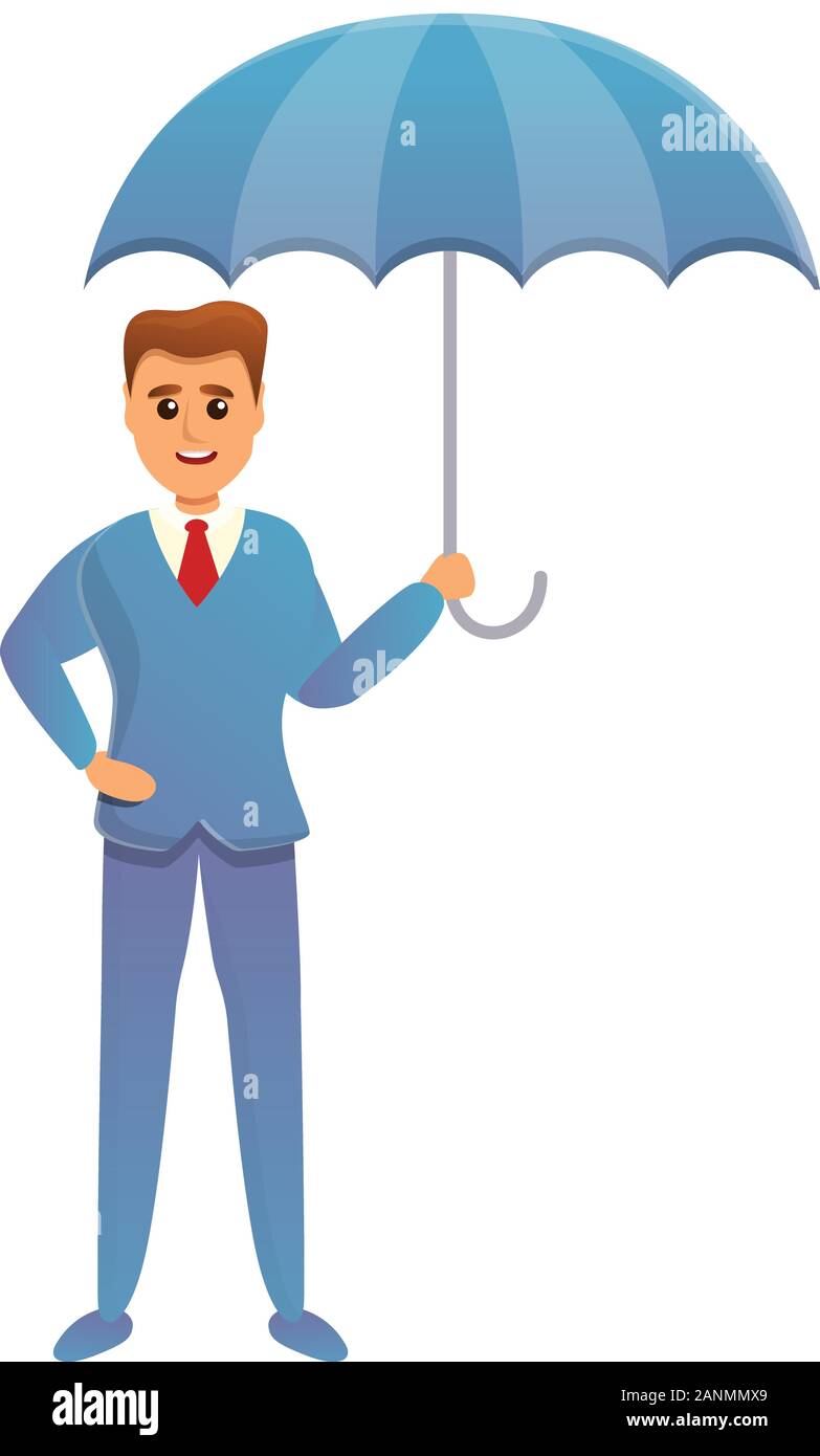 Insurance agent with umbrella icon. Cartoon of insurance agent with ...