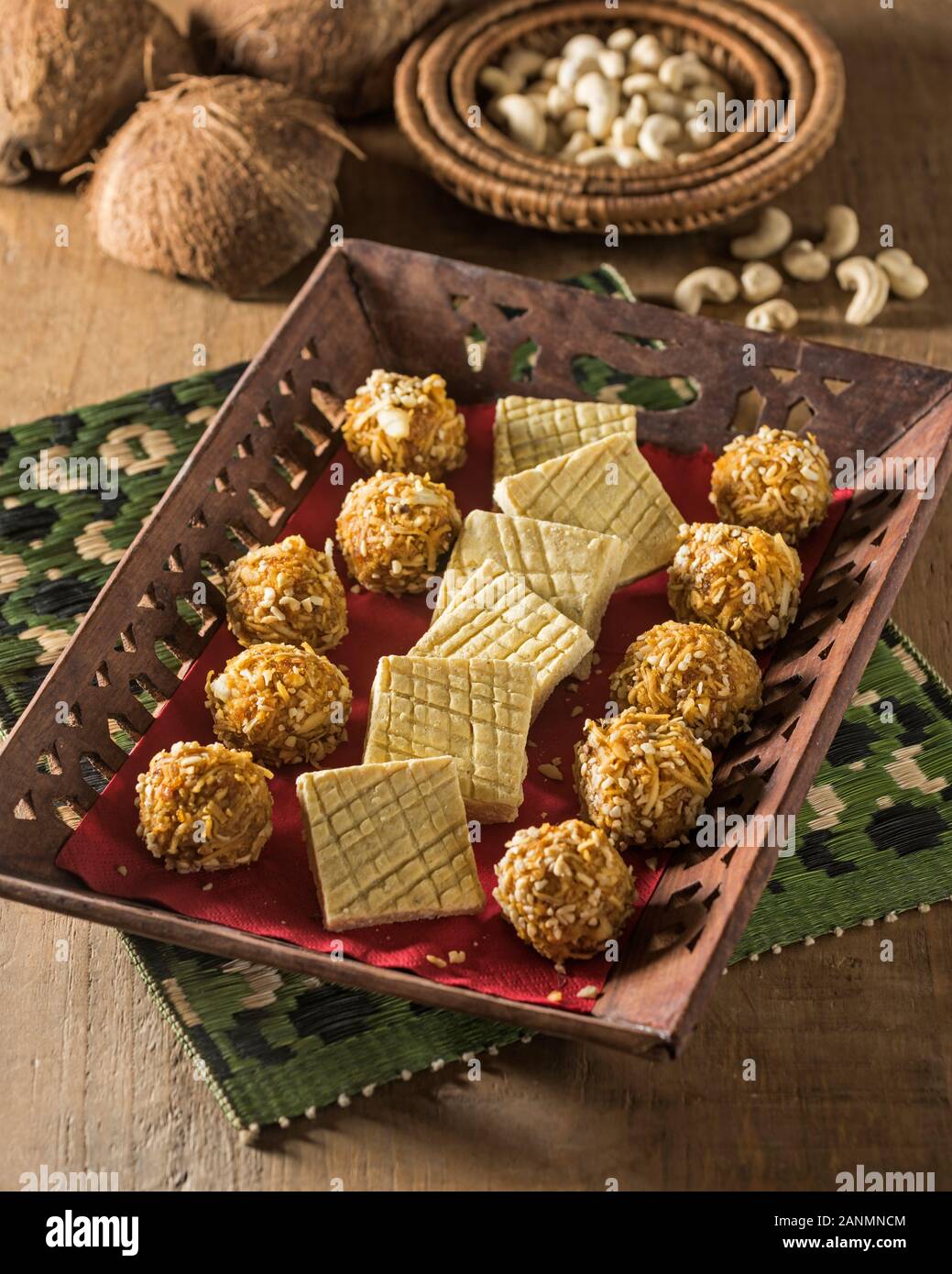 Doce de Grão and Kaju coconut Goan sweets. Goa India Food Stock Photo ...