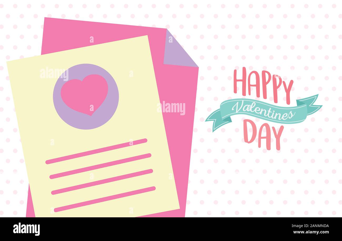 happy valentines day, heart love letter papers celebration vector ...