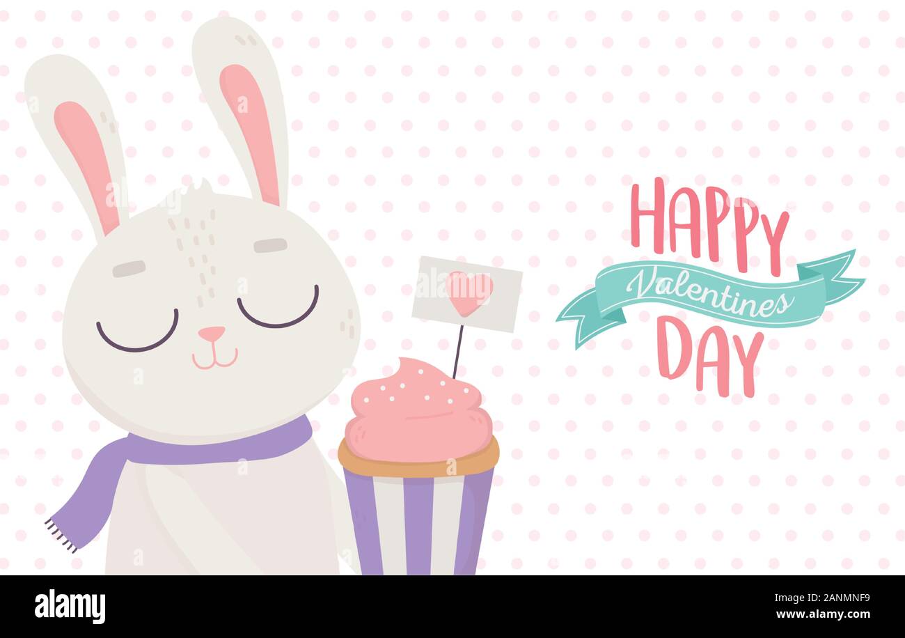 happy valentines day, cute bunny with cupcake heart romantic ...