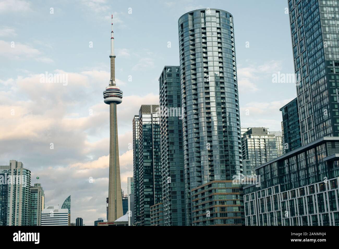 Evening view from a high-rise building of Toronto Financial District ...