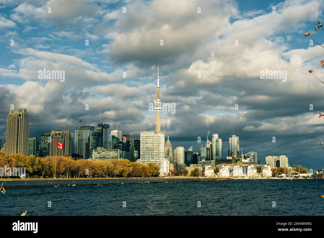 Evening view from a high-rise building of Toronto Financial District ...