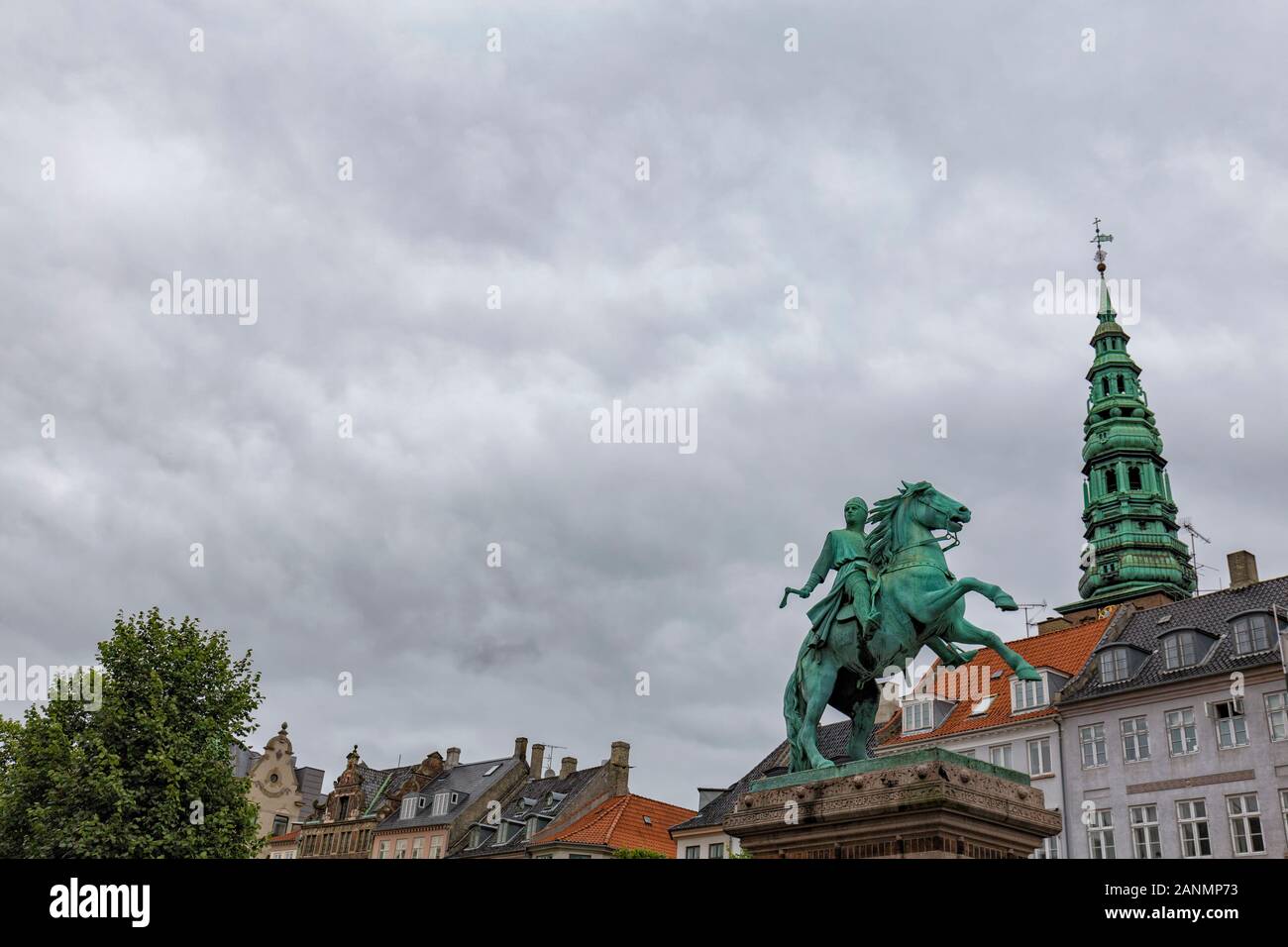 Wide angle view of the Bishop Absalon Statue in Copenhagen, Denmark ...