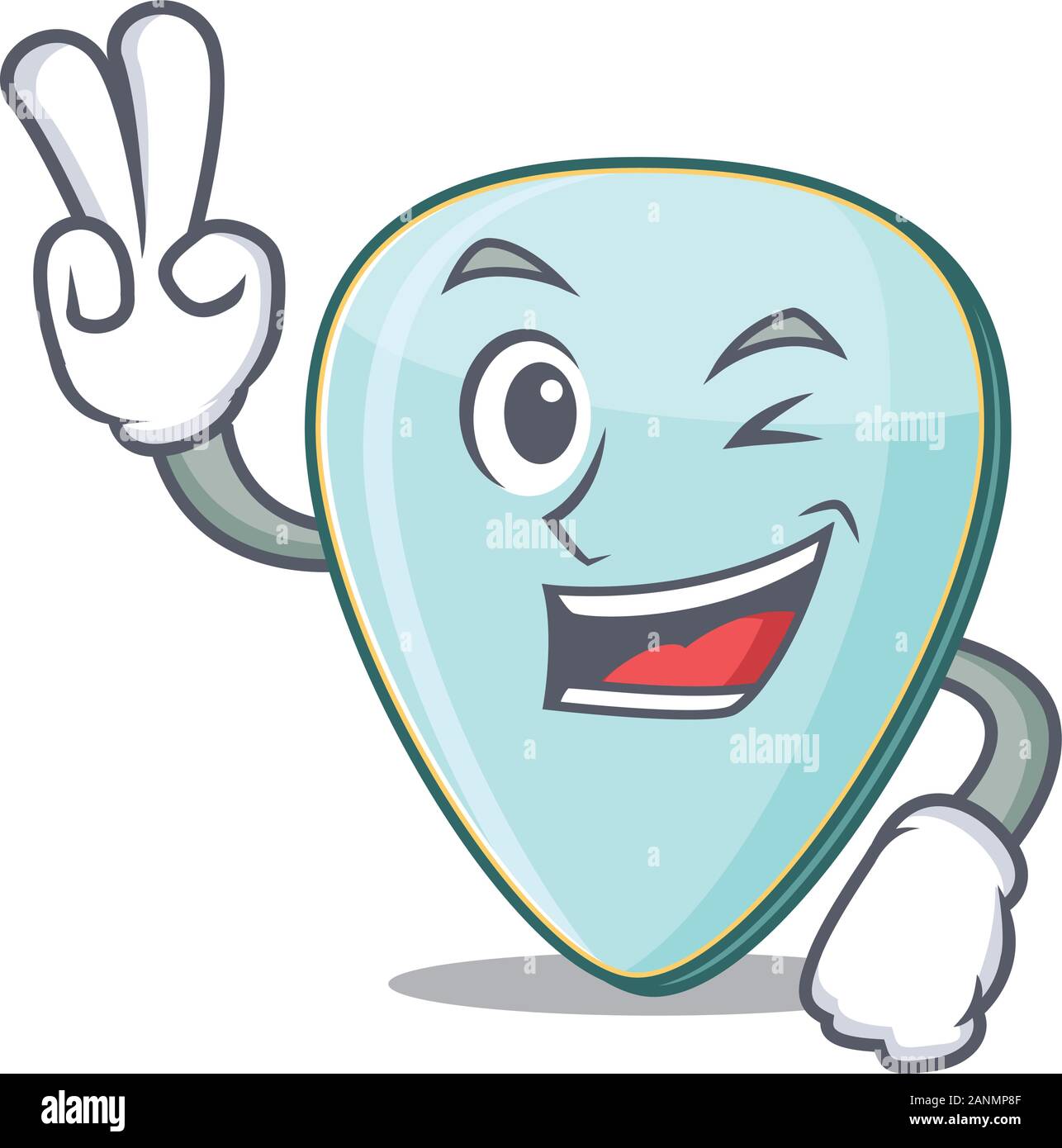 Smiley mascot of guitar plectrum cartoon Character with two fingers ...