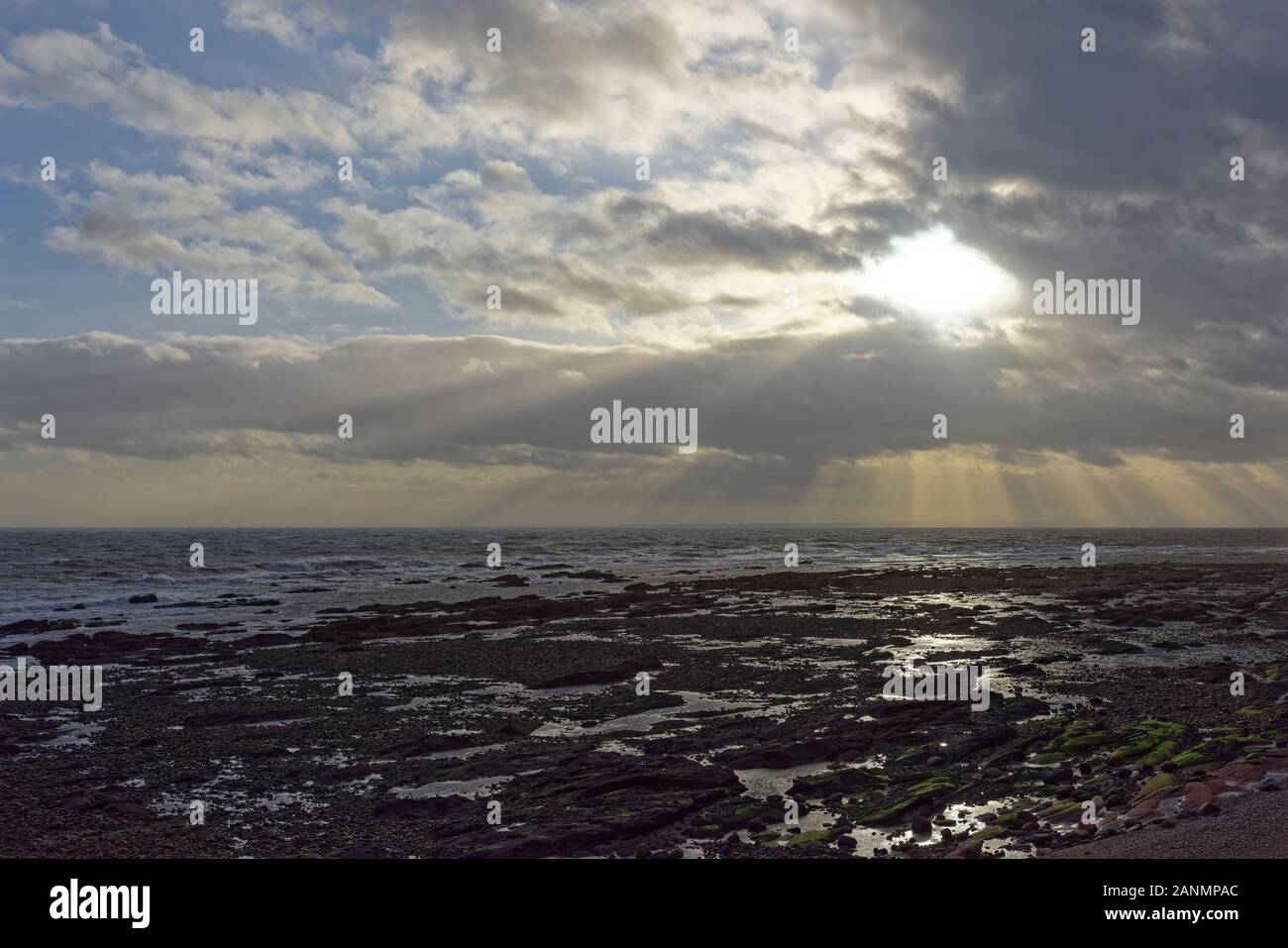 Low tide exposing Rock pools at Arbroath's Victoria Park Beach on a ...