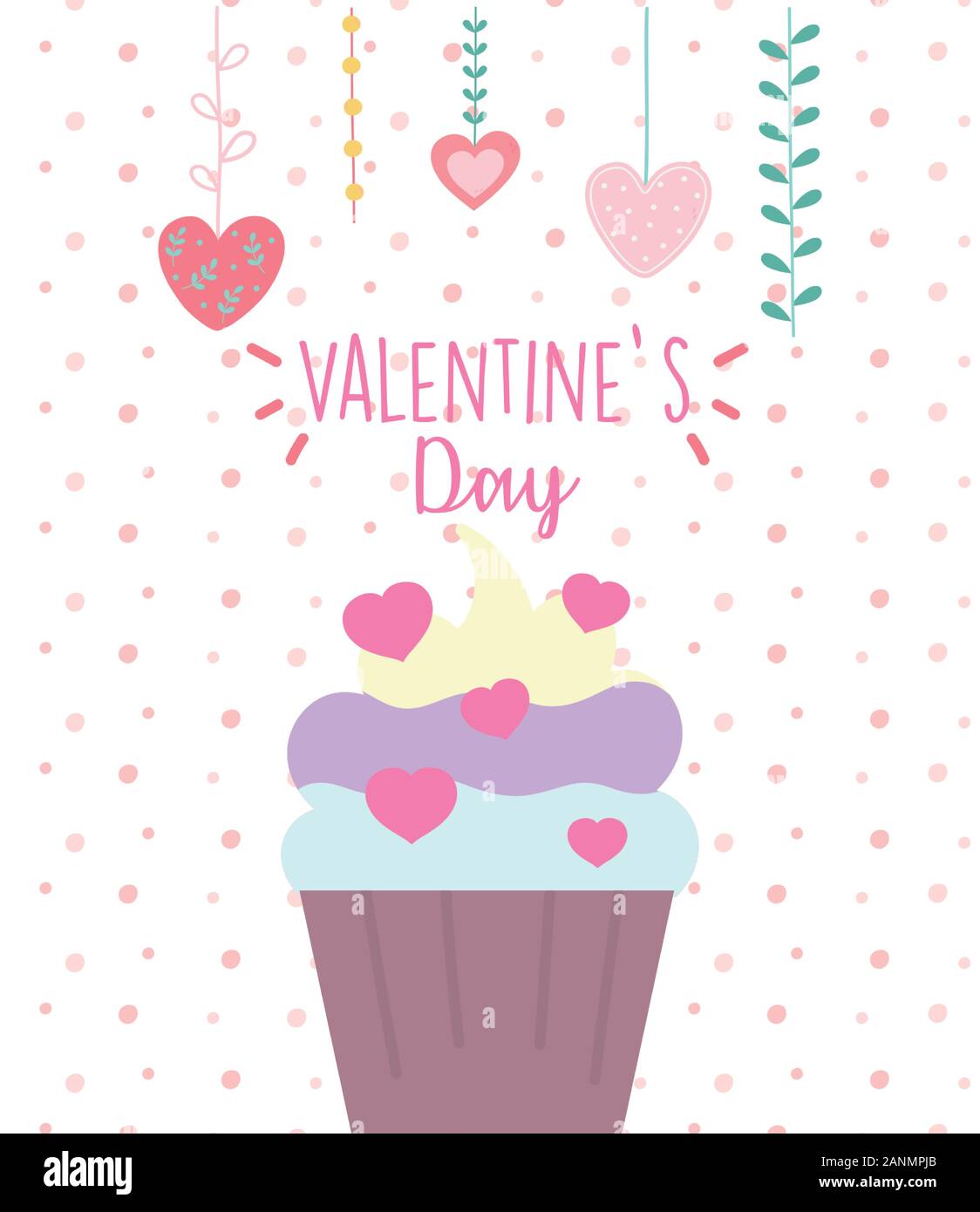 happy valentines day, sweet cupcake cream hearts love snack vector ...