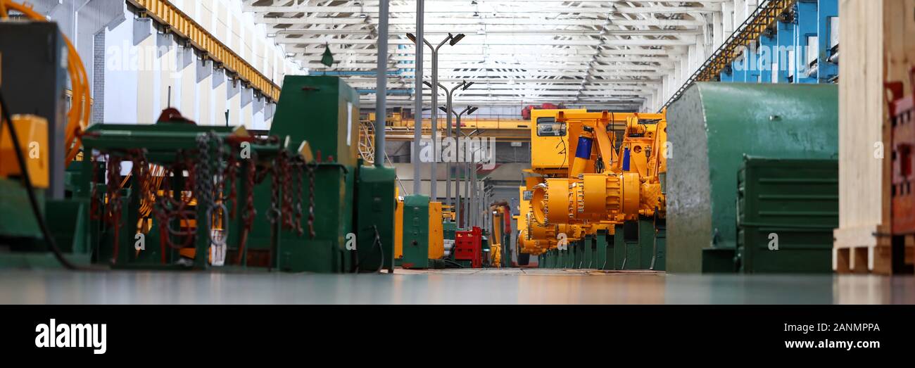 Half ready heavy truck standing at end of production line Stock Photo ...