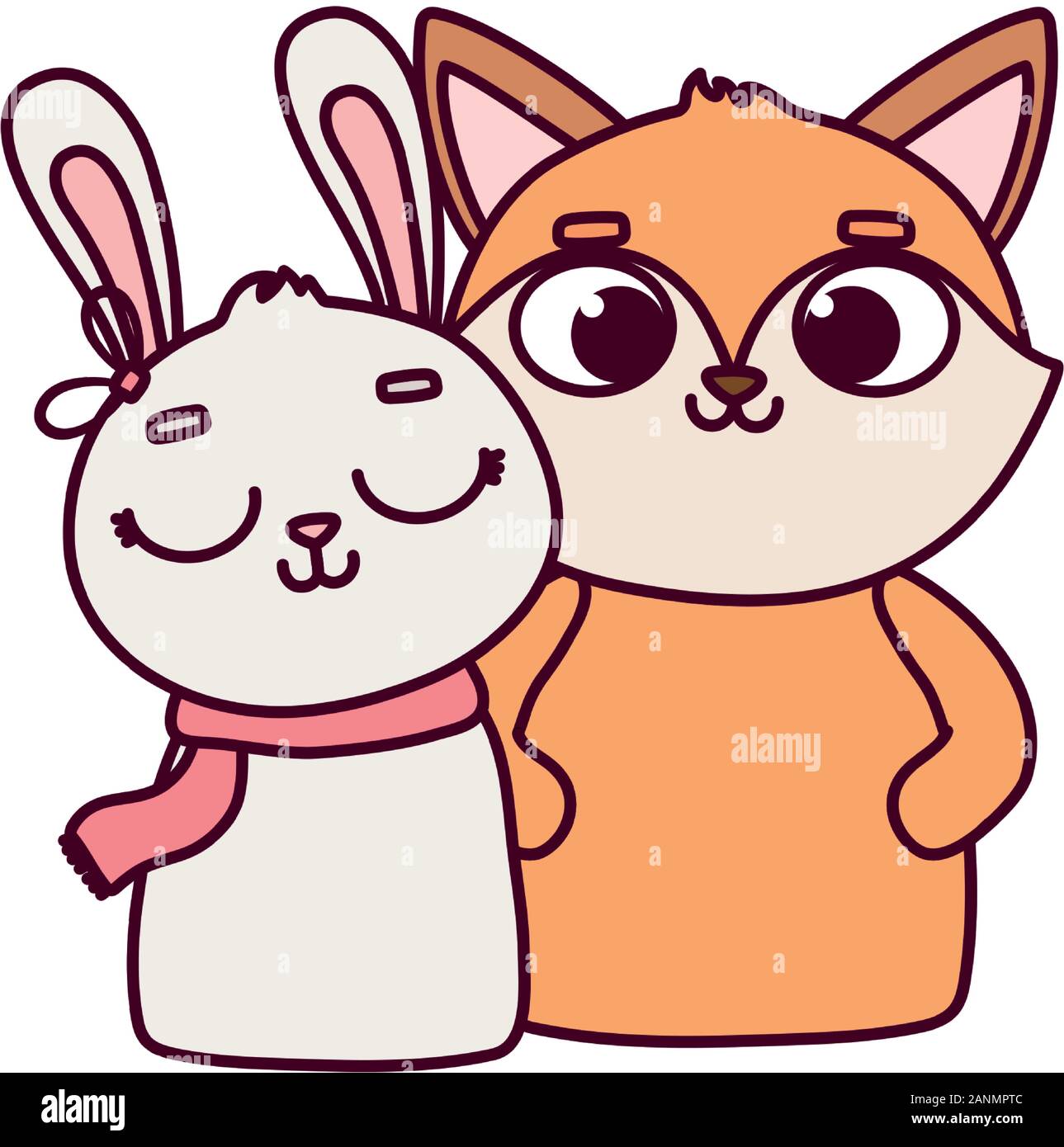 happy valentines day, cute animals fox and rabbit cartoon vector ...