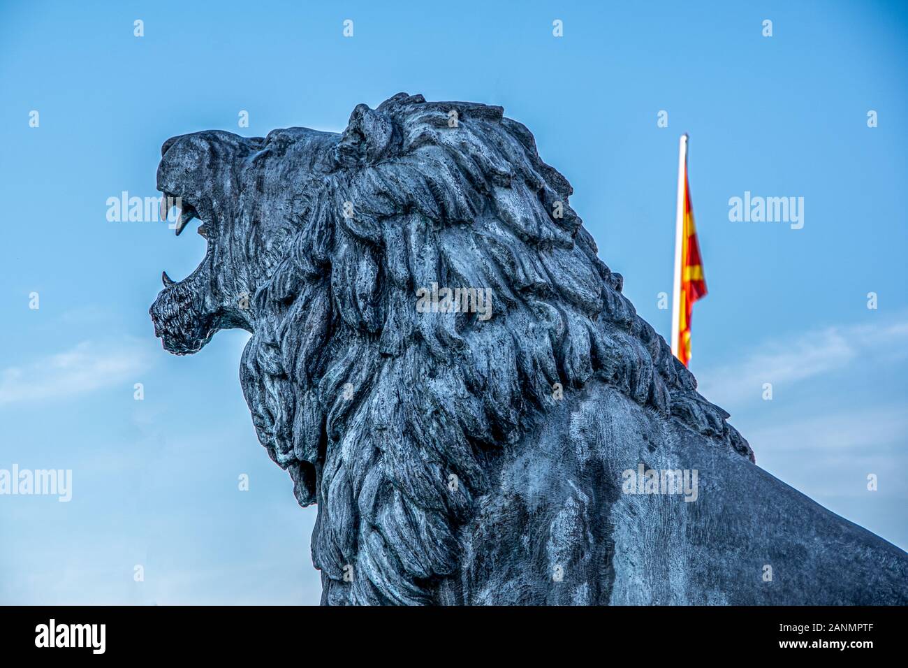 Close up of lion head statue, Spring in Skopje, North Macedonia. City ...