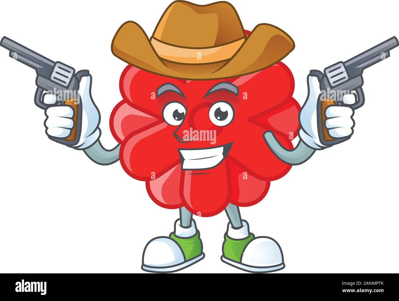 Confident chinese red flower Cowboy cartoon character holding guns ...