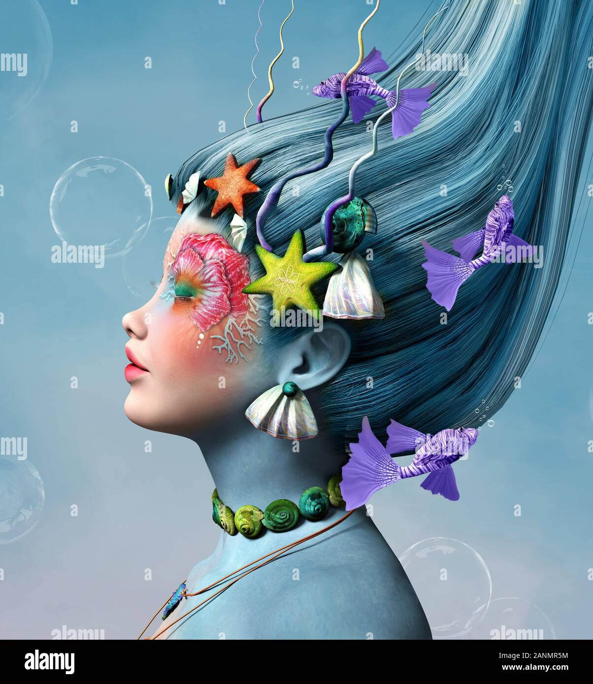 Beautiful portrait of a woman wearing a shell necklace Stock Photo - Alamy