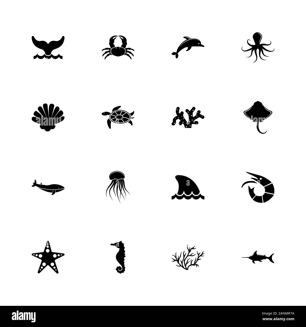 Marine Life icons - Expand to any size - Change to any colour. Flat ...