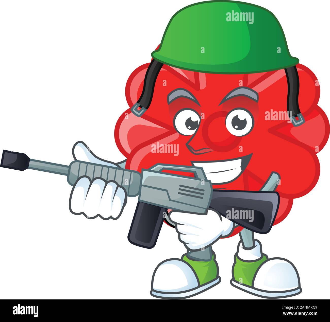Chinese red flower carton character in an Army uniform with machine gun ...