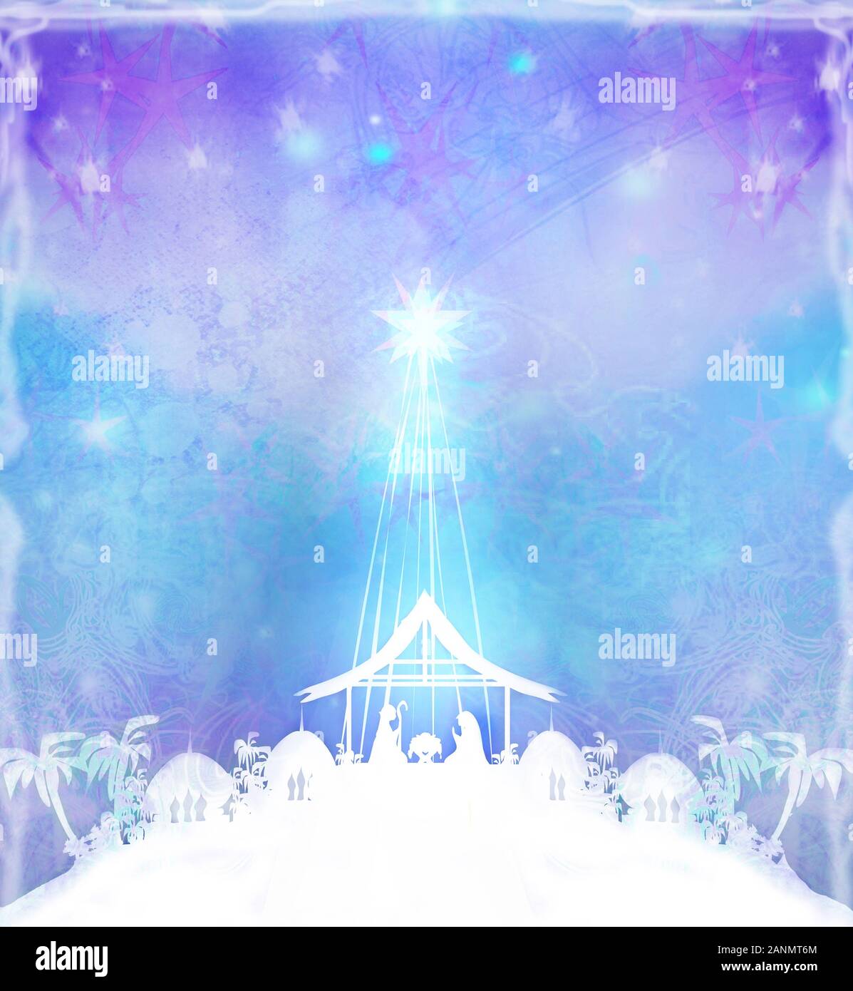 Birth of jesus bethlehem decorative christmas card hi-res stock ...