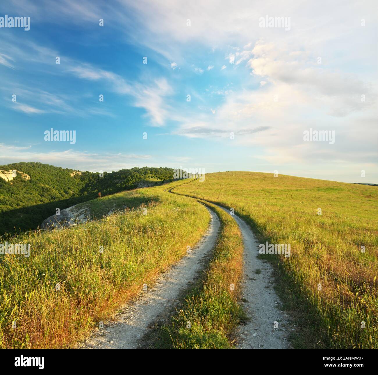 Road lane and deep blue sky. Nature design Stock Photo - Alamy