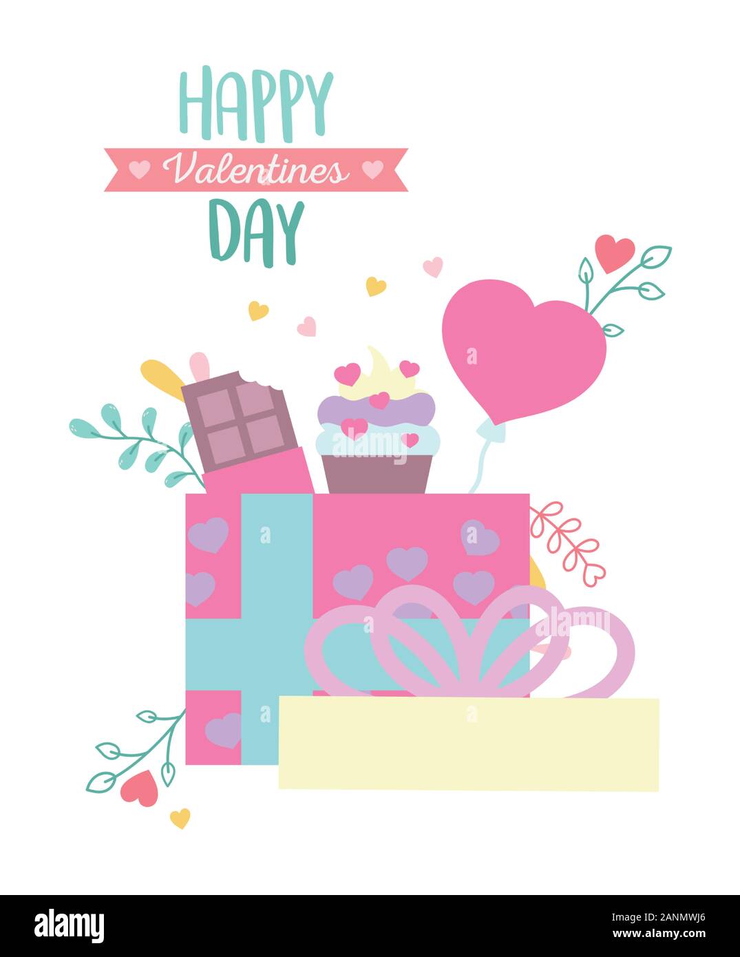 happy valentines day, open gift with sweet chocolate bar cupcake and ...