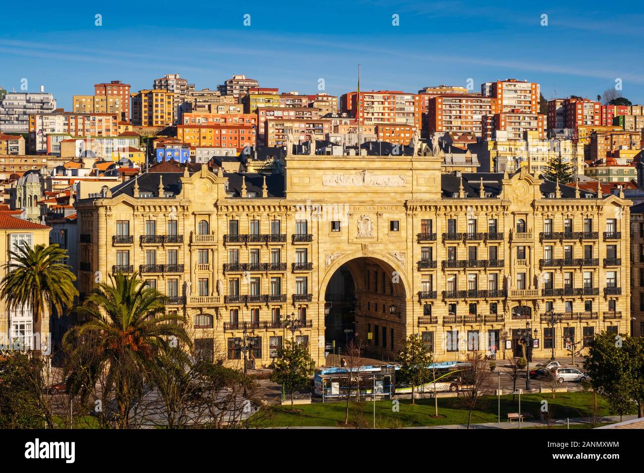 Santander Bank Headquarters. Panoramic view, urban center of Santander ...