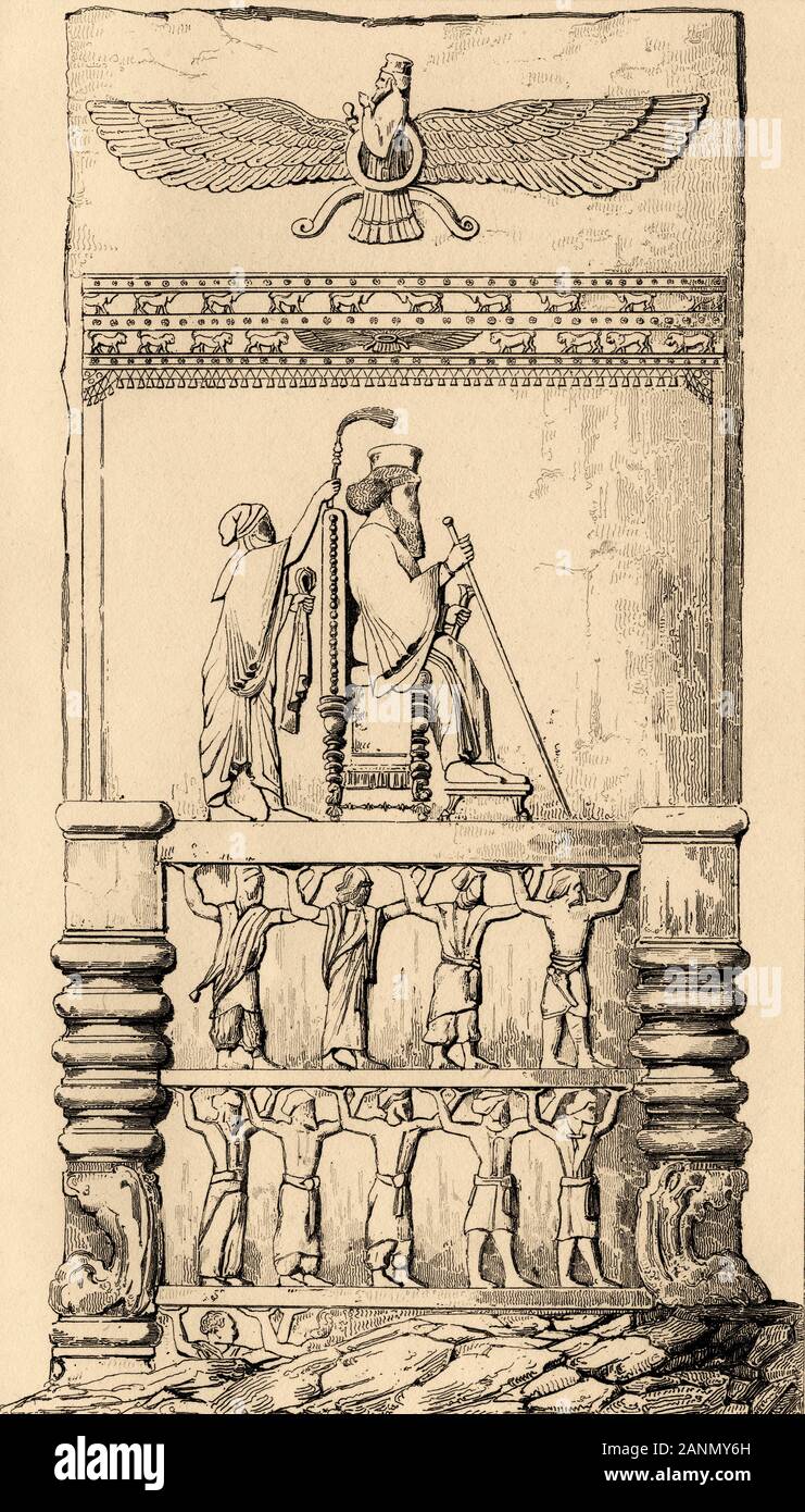 Persian king on his throne, with his wedge holder. Persepolis ...