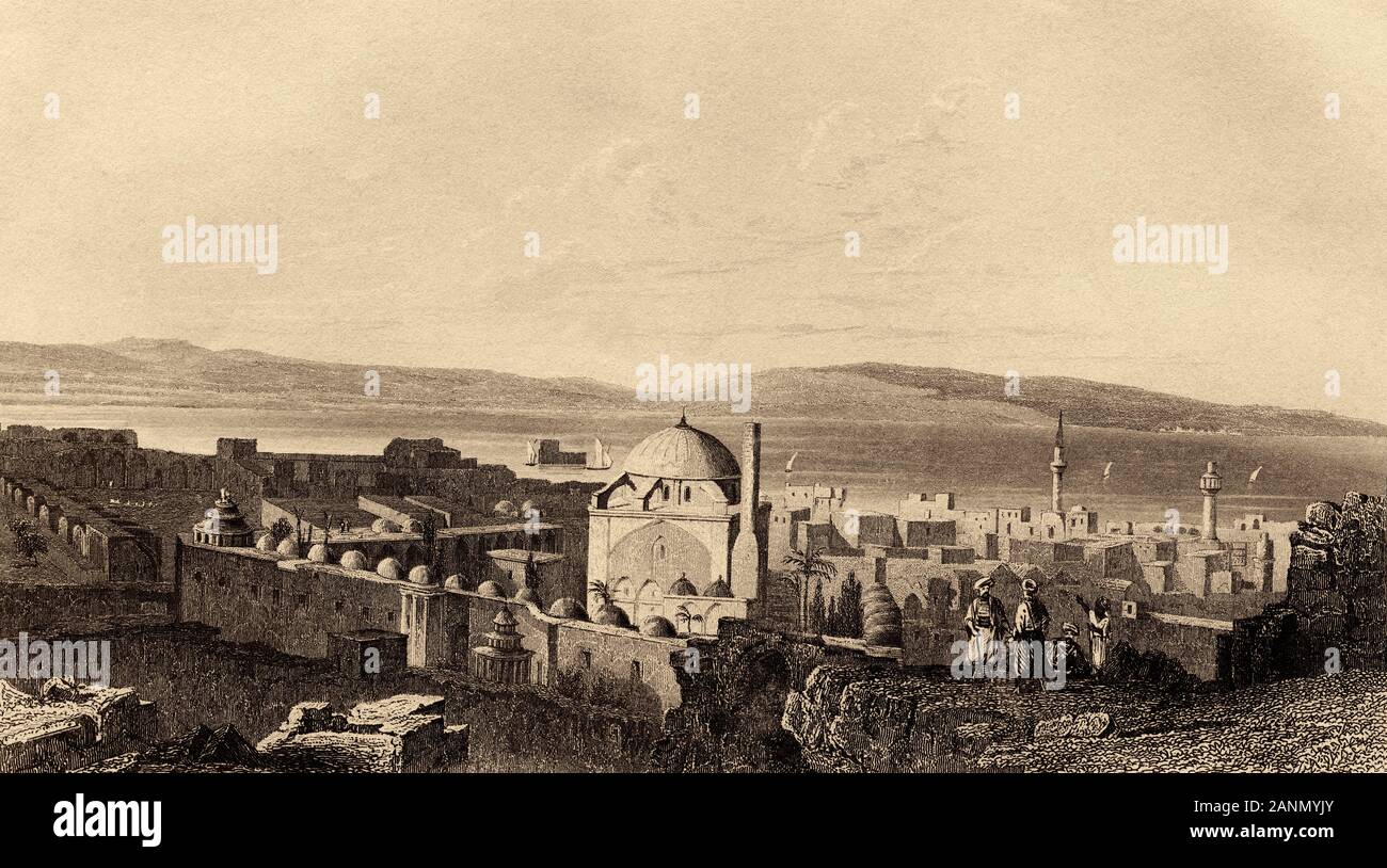 View of Acre, Israel. Old engraving by Lemaitre published in L'Univers ...