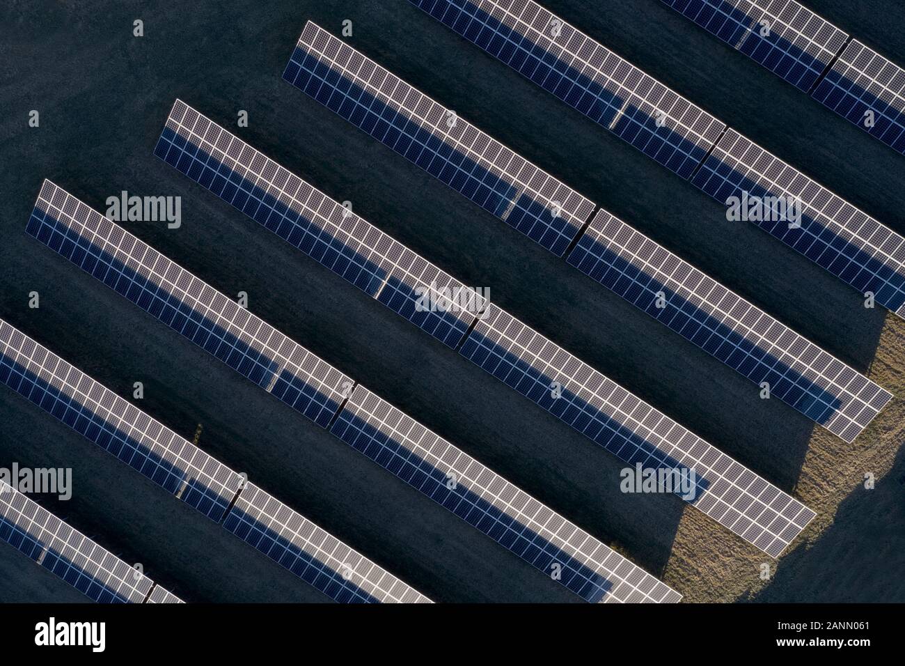 Solar PV heat panel technology in field illuminated. by sunlight by low ...