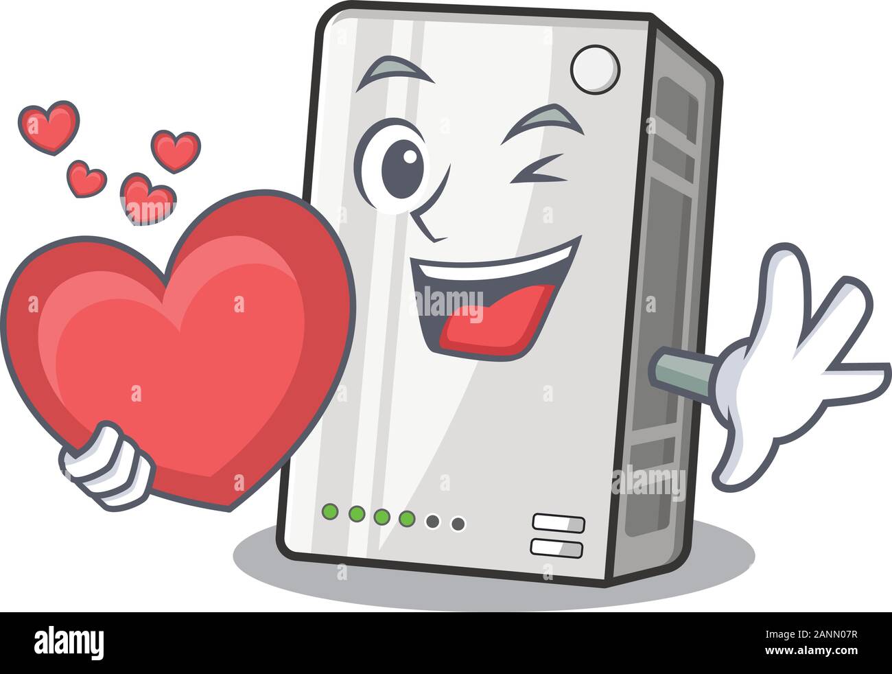 Funny Face power bank cartoon character holding a heart Stock Vector ...