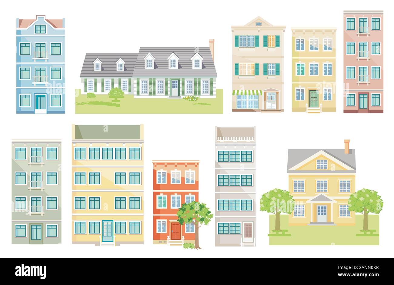 a group of different houses, vector, cut out - neutral background Stock ...