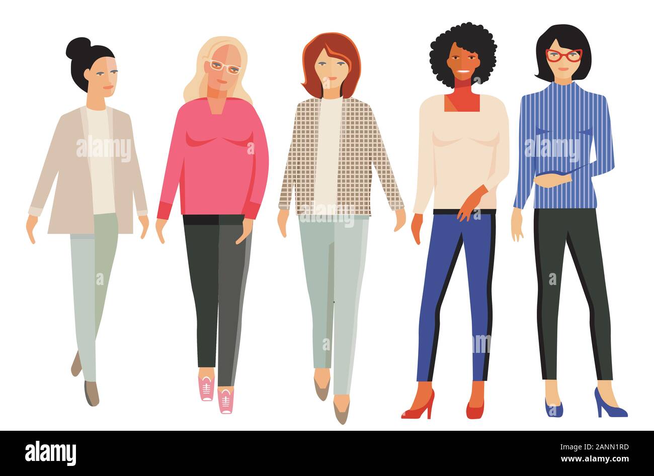 Portrait five young women smiling Stock Vector Images - Alamy