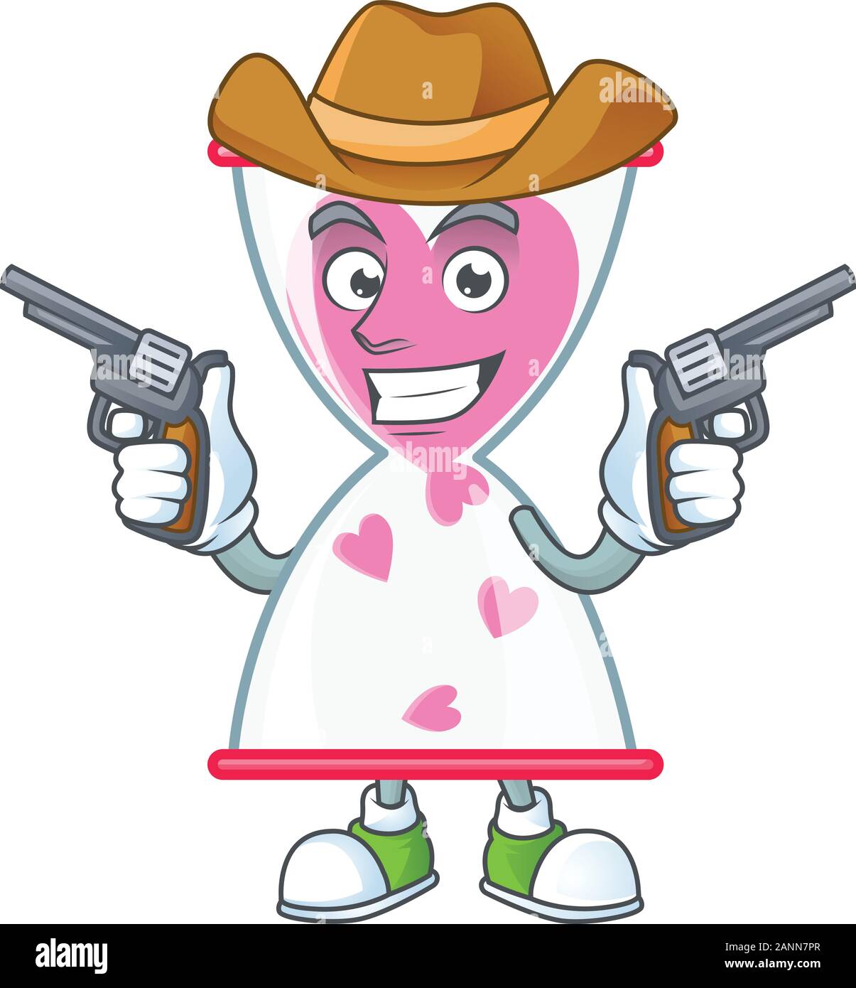 Confident love clock sand Cowboy cartoon character holding guns Stock ...