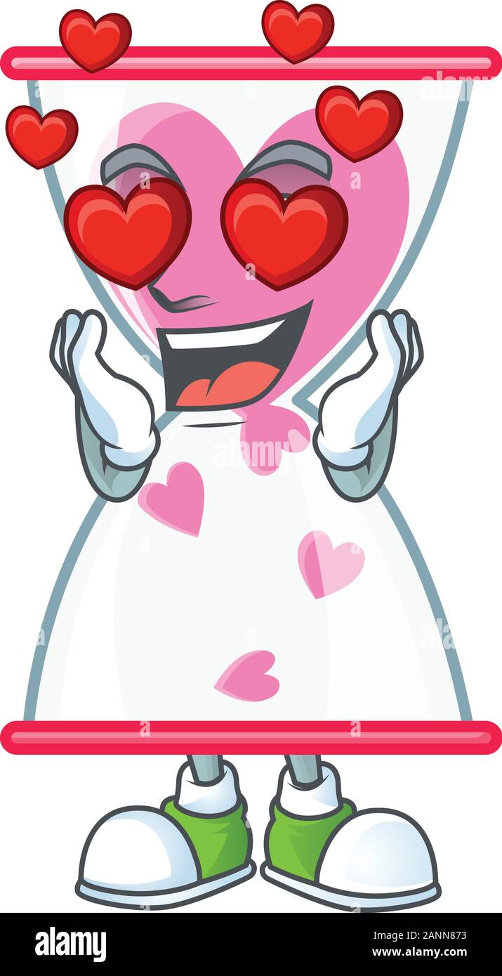 falling in love cute love clock sand cartoon character design Stock ...