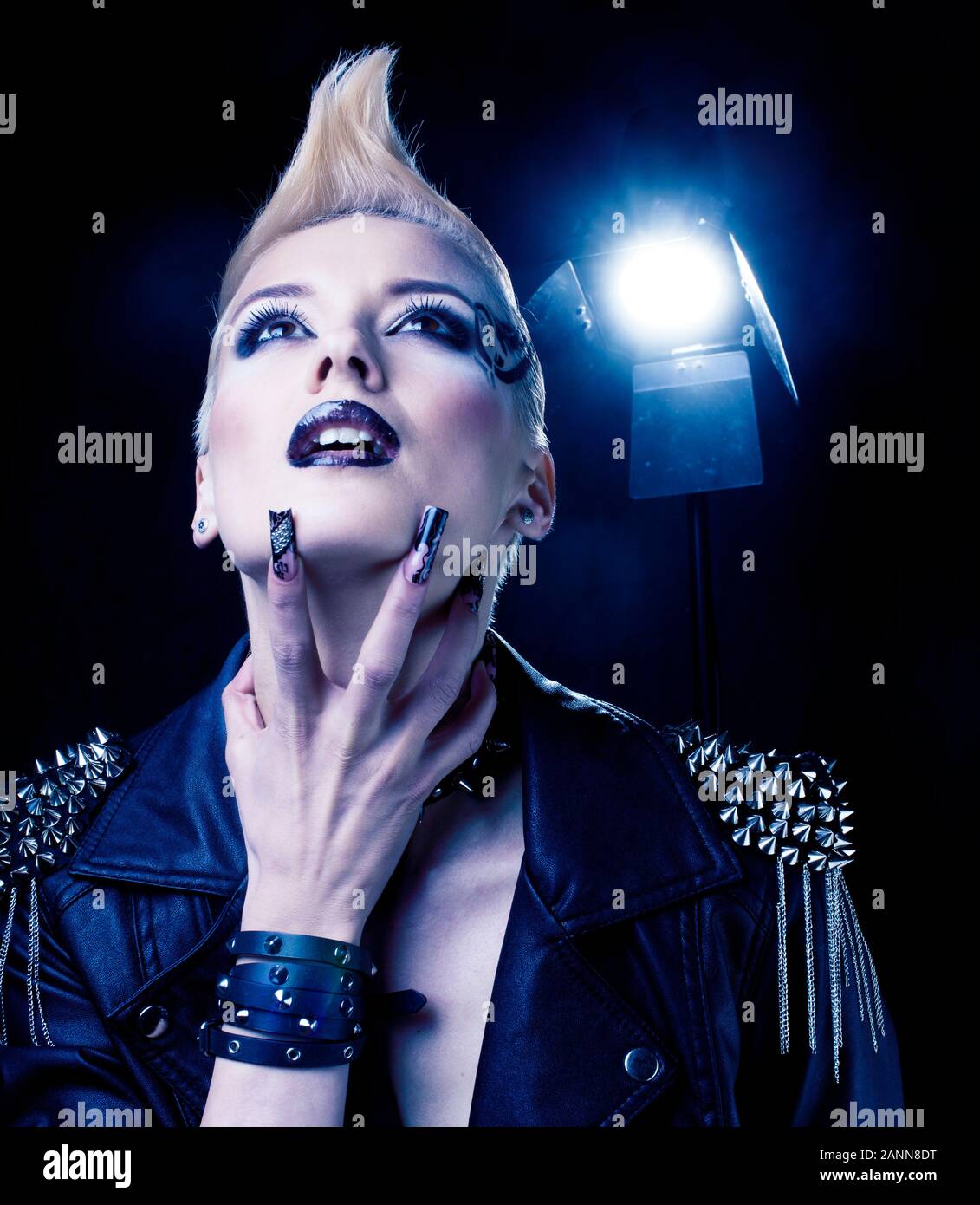 Fashion Rocker Style Model Girl Portrait. Hairstyle. Punk Woman Makeup ...