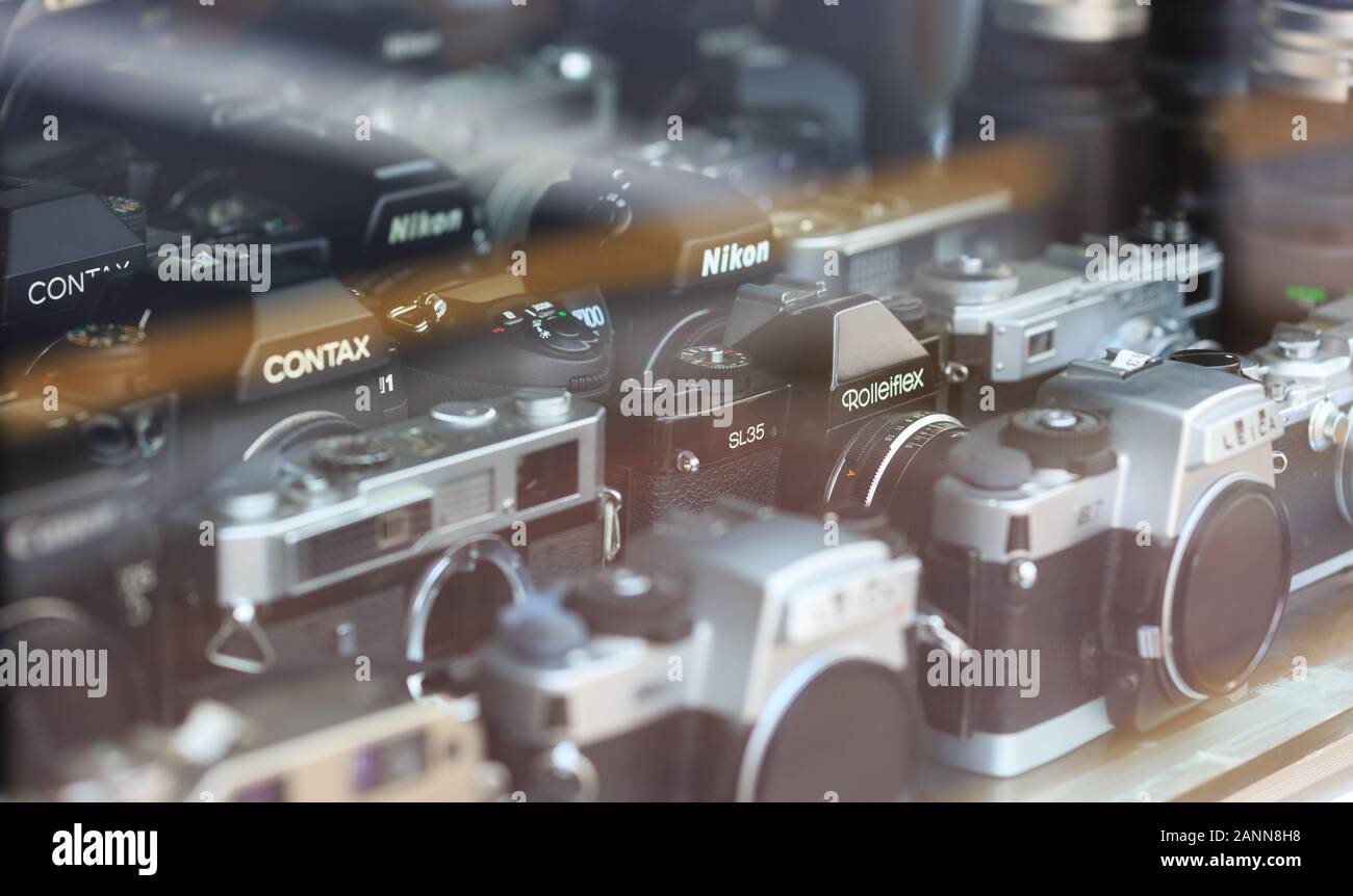 Seoul,Korea-24 APR 2019: old vintage camera display on the window shelf ...