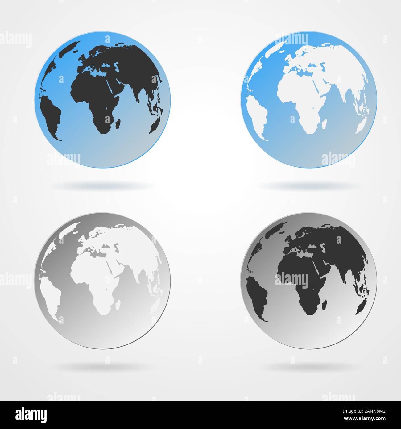 Set of blue and monochrome Earth globes isolated on white background ...