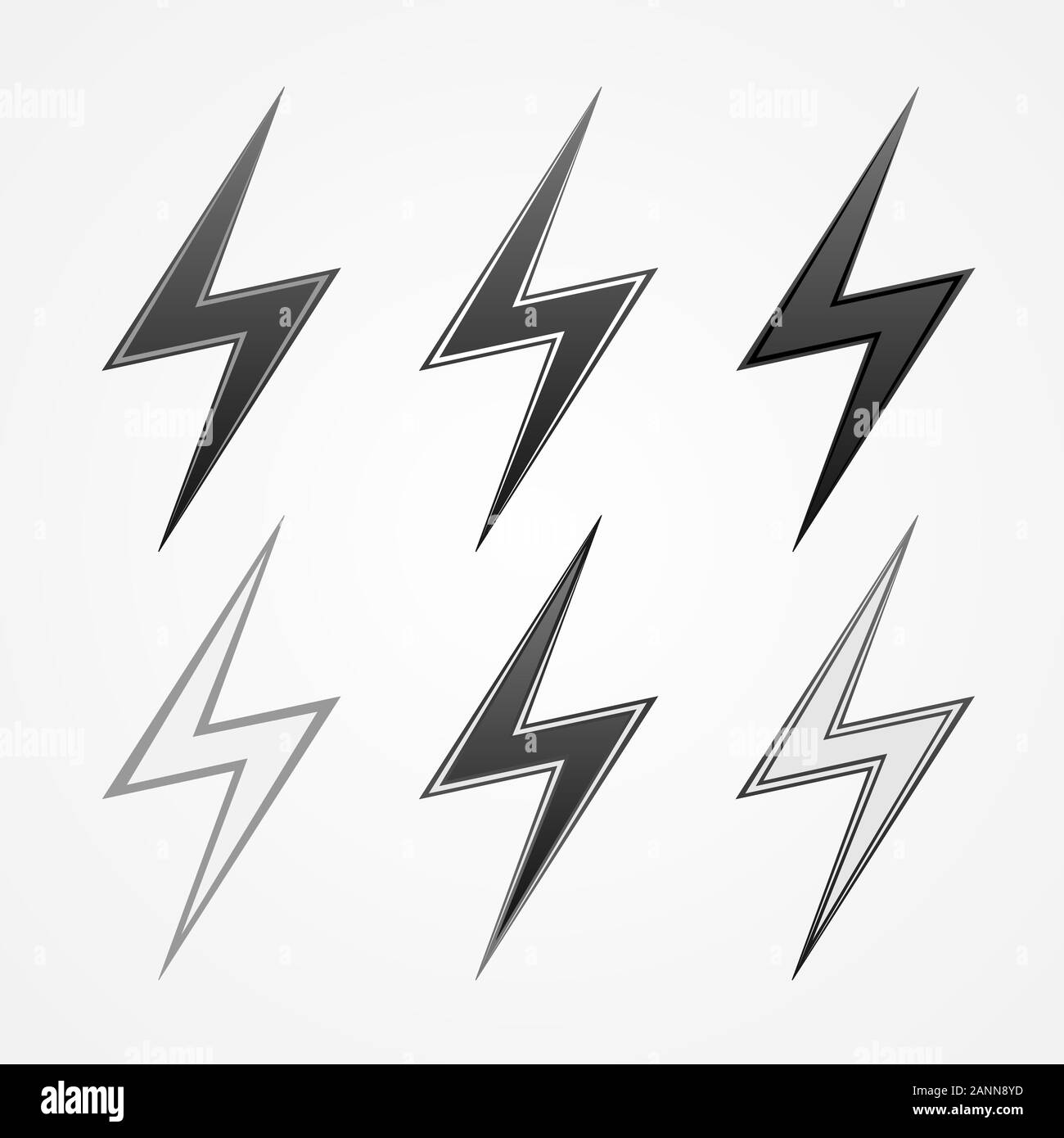Set of monochrome lightning icons. Signs of lightning - vector ...