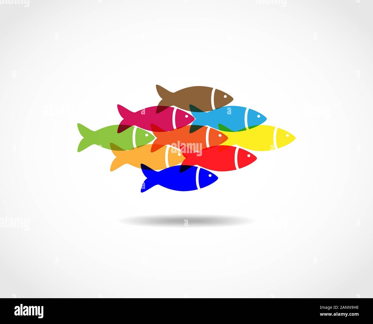 Colorful fishes swimming together - unity concept. A small flock of ...